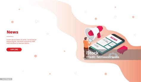 아이소메트릭 플랫 스타일로 웹 웹사이트 템플릿 페이지 방문 홈 홈페이지에 대한 뉴스 캠페인 3차원 형태에 대한 스톡 벡터 아트 및 기타 이미지 3차원 형태 광고 등측