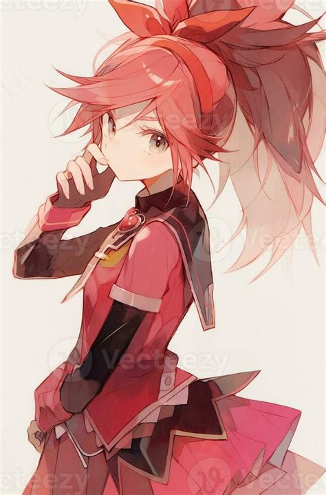 Pretty Anime Girl With Red Hair Pulled Back Created With Generative Ai