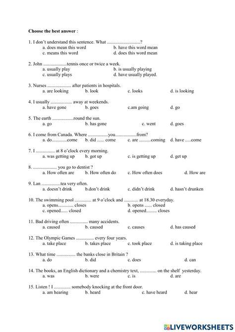 Tense Interactive Activity For Text Live Worksheets