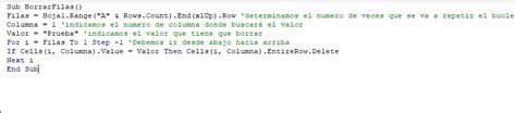 Vba Excel Borrar Filas Con Determinado Valor Utilizar La Instrucción