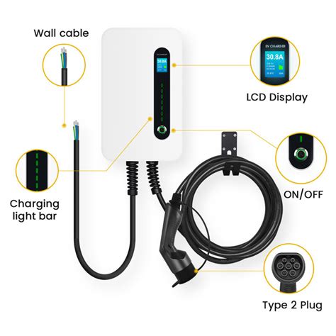 ev 충전기 32a evse wallbox 전기 자동차 자동차 충전 스테이션 220v 유형 2 소켓 1 단계 7 2kw iec