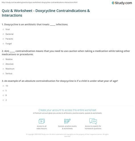 Quiz And Worksheet Doxycycline Contraindications And Interactions