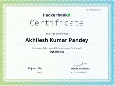 akhilesh kumar pandey on linkedin sql hackerrank achievement