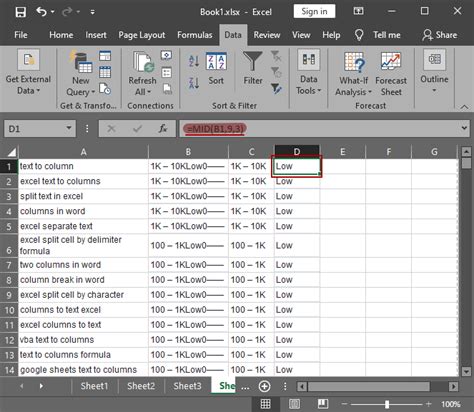 how to split text into multiple columns in excel worksheet