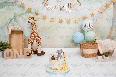 بک دراپ تولد یک سالگی تم حیوانات در جنگل کد 17 عکس گراف