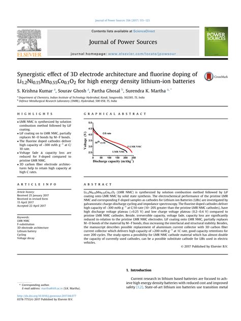 Pdf Synergistic Effect Of 3d Electrode Architecture And Fluorine Doping Of Li 12 Ni 015 Mn 0