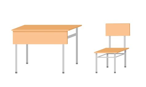 School Table And Chair Vector Flat Color Illustration Isolated On