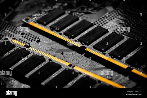 Macro Close Up Of Computer RAM Chip And Motherboard Stock Photo Alamy