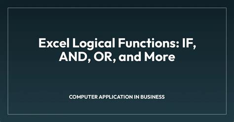 Excel Logical Functions If And Or And More Gender Studies