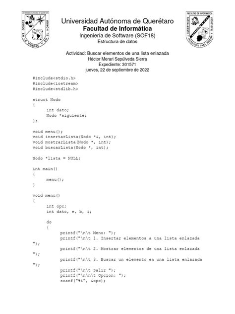 Buscar Elementos De Una Lista Enlazada Pdf Informática Desarrollo