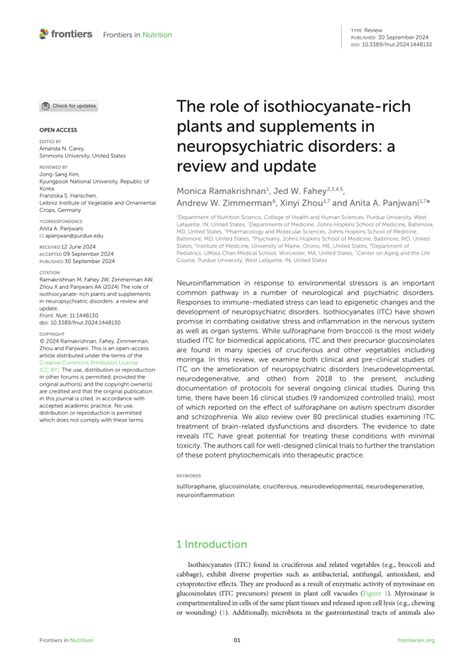 Pdf The Role Of Isothiocyanate Rich Plants And Supplements In Neuropsychiatric Disorders A