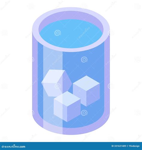 Isometric Glass Containing Water With Ice Cubes Floating Stock