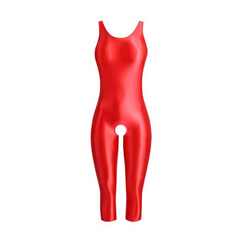 Mara Red Crotchless Glossy Unitard Satinylust