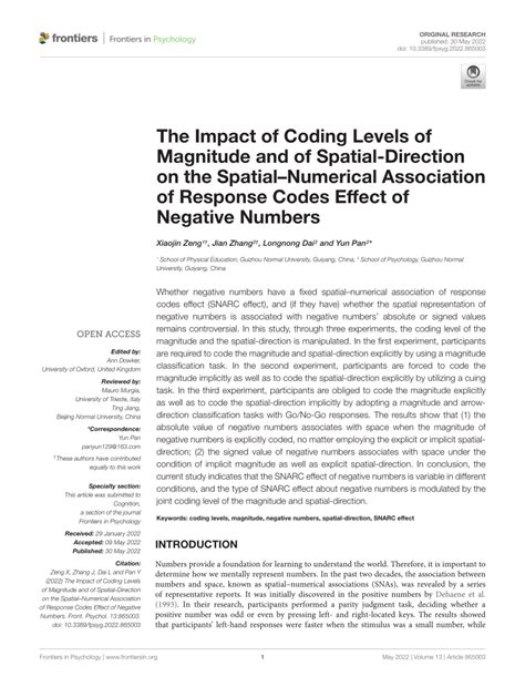 Pdf The Impact Of Coding Levels Of Magnitude And Of Spatial Direction On The Spatialnumerical