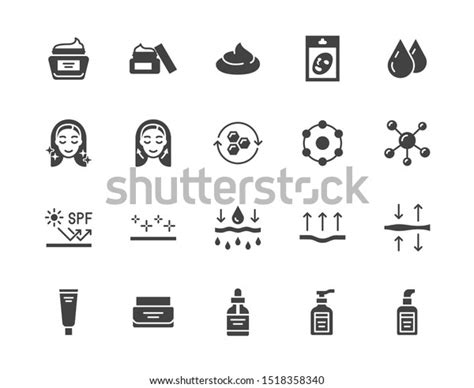 피부 관리 플랫 글리프 아이콘 세트보습 스톡 벡터로열티 프리 1518358340