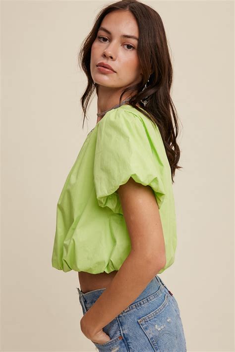 Lime Green Short Sleeve Bubble Top Pinkblush
