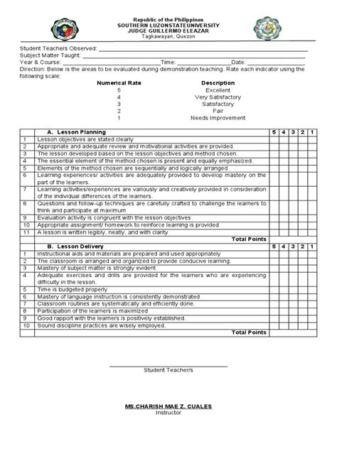 Demo Teaching Rubrics Pdf Learning Teachers
