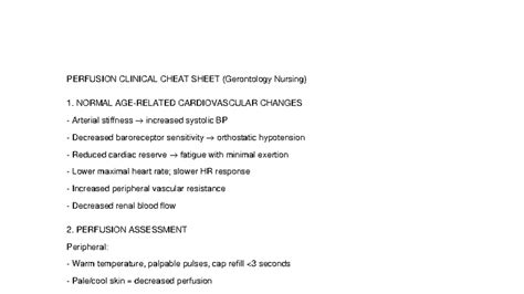 Perfusion Clinical Cheat Sheet Gerontology Nursing Studocu