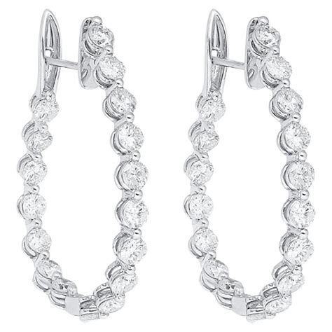 White Round Diamond 718 Ct In 18k White Gold Eternity Hoops Earrings
