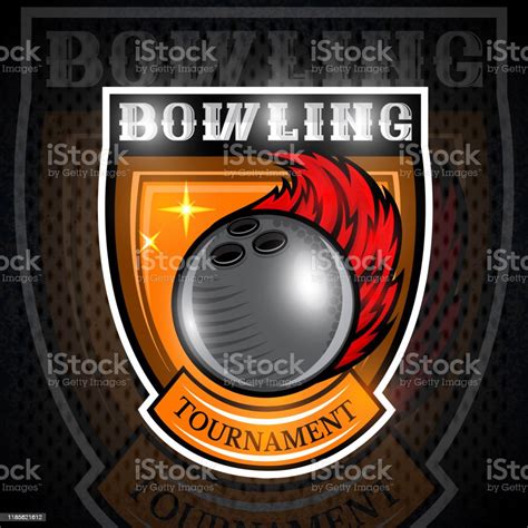 방패의 중앙에 화재 흔적 볼링 공 모든 팀 또는 챔피언십용 스포츠 라벨 경쟁에 대한 스톡 벡터 아트 및 기타 이미지 경쟁