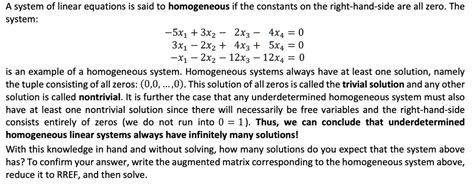 solved a system of linear equations is said to homogeneous if the