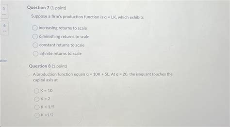 Solved Suppose A Firms Production Function Is Qlk Which