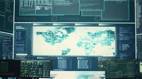 Empty Cyber Operations Center For Governmental Hacking And Threat Detection Equipped With