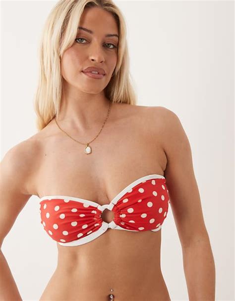 Peek And Beau Bandeau Bikini Top In Red And White Polka Dot Asos