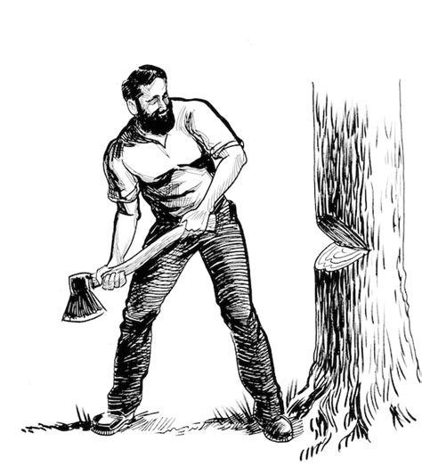 Premium Photo A Man With An Axe Is Cutting A Tree With A Large Axe