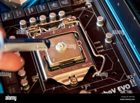 Applying Thermal Paste To The Central Processor Of The Motherboard