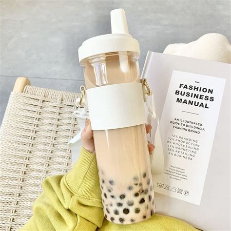 Delmkin Bubble Tea Gobelet En Verre Réutilisable Avec Couvercle Et