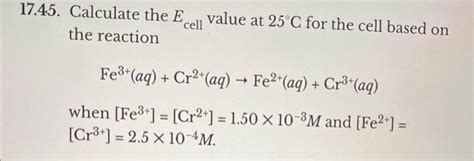 Solved Calculate The Ecell Value At C For The Cell Chegg