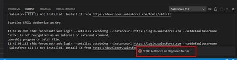 Salesforcedx Sfdx Authorize An Org Failed To Run In Vscode