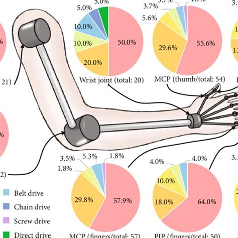 proportion of each drive method used in humanoid robotic upper limb