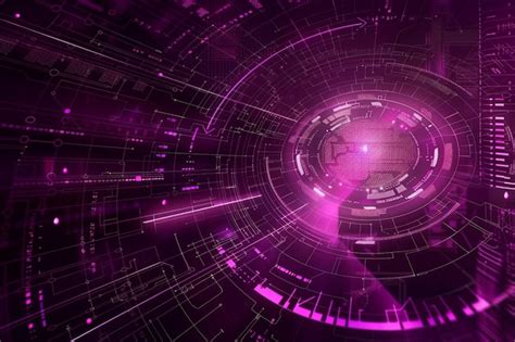 central holographic tech circle with algorithms on deep purple
