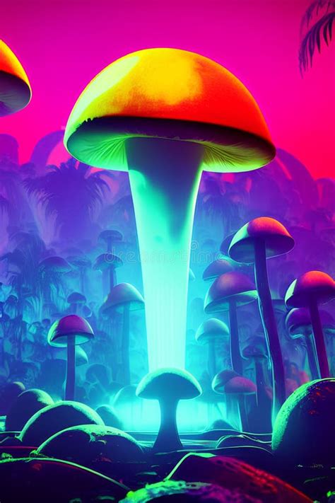Retro Illustration Of A Giant Mushroom Generative Ai Stock Illustration Illustration Of
