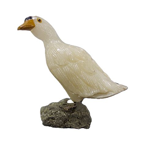 Фигурка на Гъска от полускъпоценни камъни Арагонит Яспис Оникс Пирит