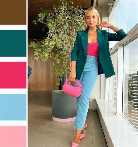 Cores que combinam Combinações de cores de roupas Moda colorida Moda verde