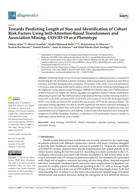 pdf towards predicting length of stay and identification of cohort risk factors using self