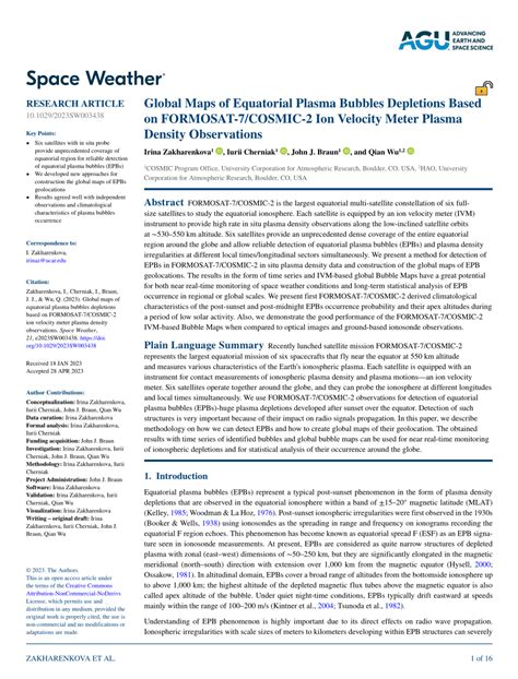 Pdf Global Maps Of Equatorial Plasma Bubbles Depletions Based On Formosat‐7cosmic‐2 Ion