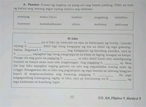A Panuto Punan ng angkop na pang uri ang | StudyX