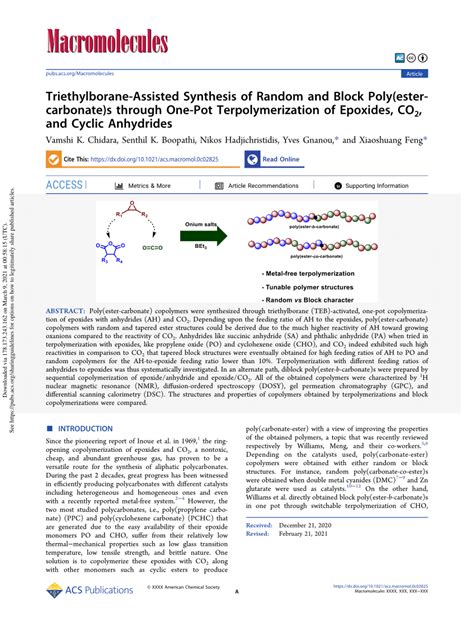 Pdf Triethylborane Assisted Synthesis Of Random And Block Polyester