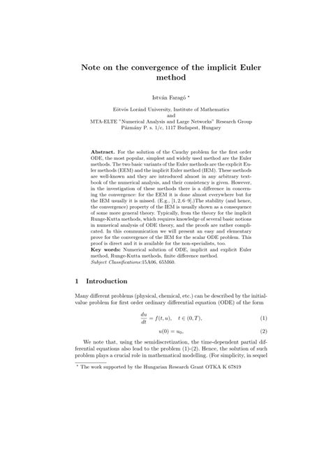 PDF Note On The Convergence Of The Implicit Euler Method
