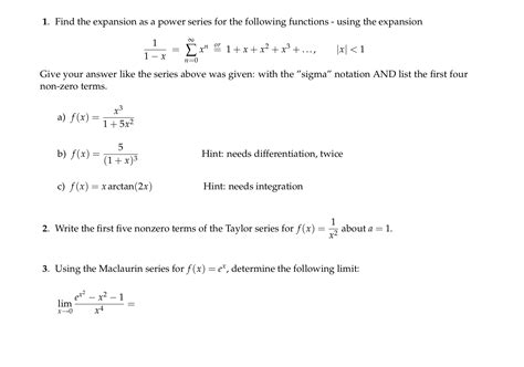 Solved Find The Expansion As A Power Series For The Chegg