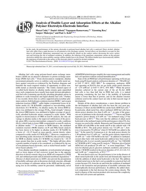 Pdf Analysis Of Double Layer And Adsorption Effects At The Alkaline