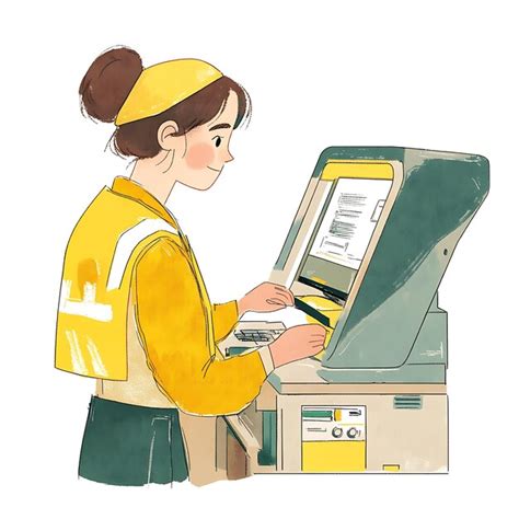 Woman Using A Selfservice Kiosk Illustrated Premium Ai Generated Image