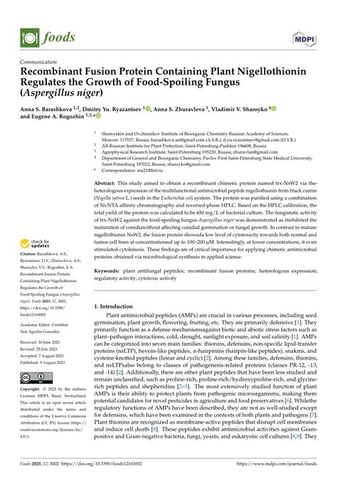 Pdf Recombinant Fusion Protein Containing Plant Nigellothionin Regulates The Growth Of Food