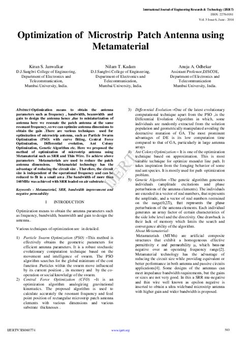 Pdf Optimization Of Microstrip Patch Antenna Using Metamaterial
