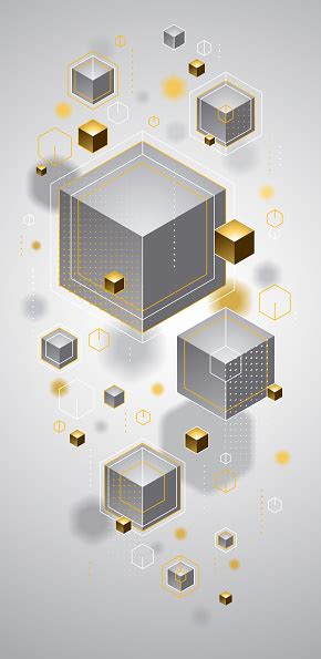 황금 요소 벡터 디자인 고급 또는 보석 색상 스타일과 3d 큐브의 클러스터와 추상 벡터 디자인은 기술 및 과학 추상화 예술에 사용할 수 있습니다 0명에 대한 스톡 벡터 아트