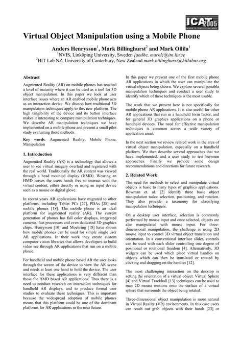 Pdf Virtual Object Manipulation Using A Mobile Phone